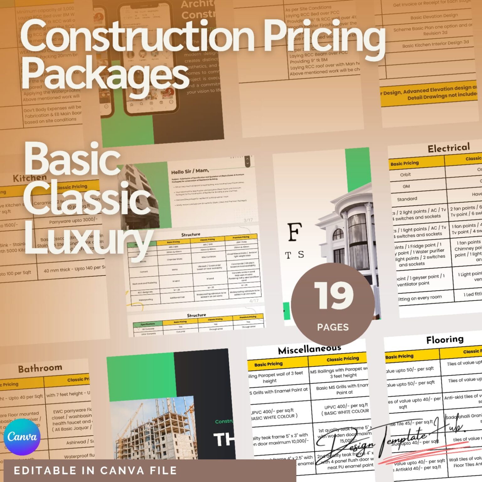 Construction Pricing Packages ( Basic / Classic / Luxury ) [ 19 pages ...