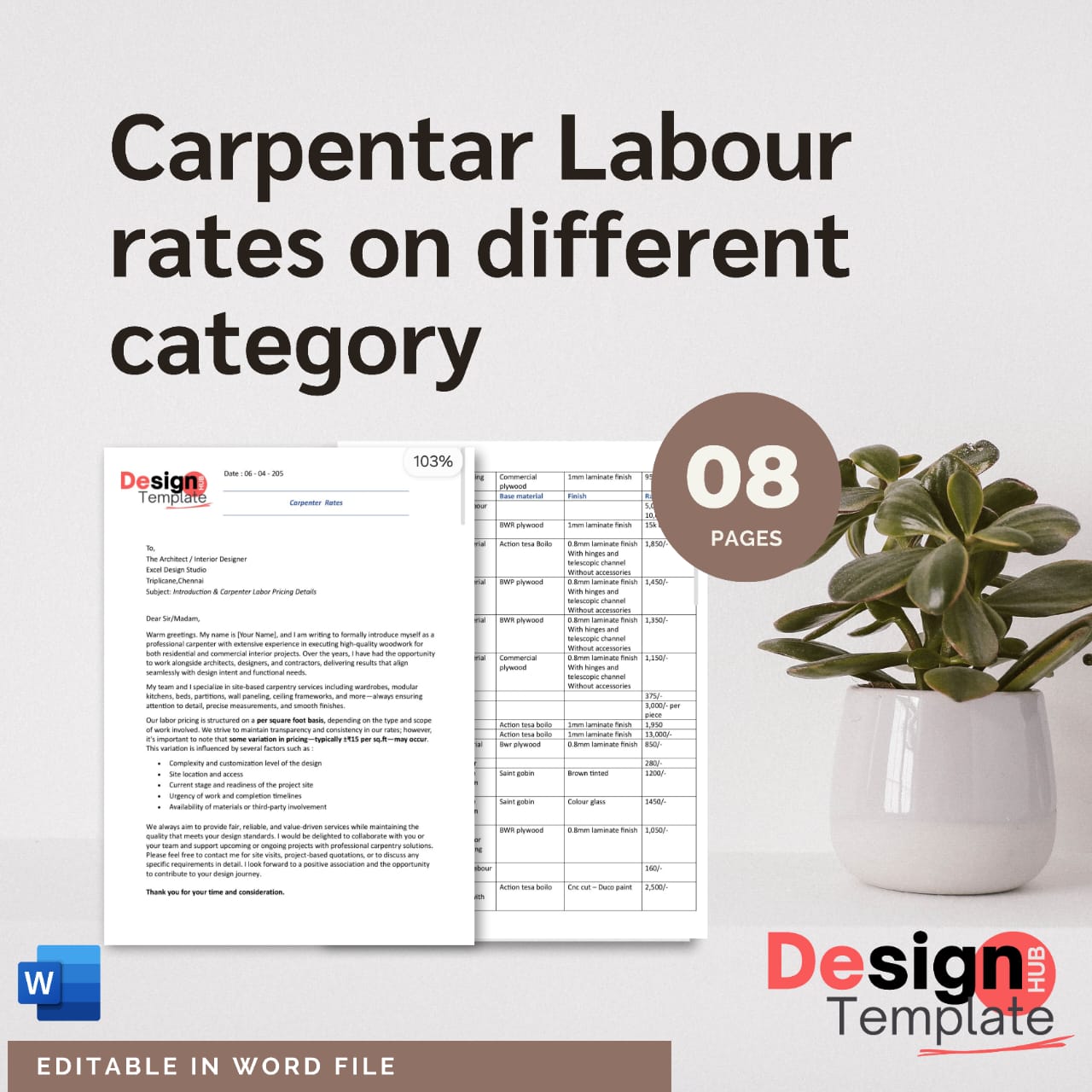 Carpentar Labour Rates on Different categories with material and ...