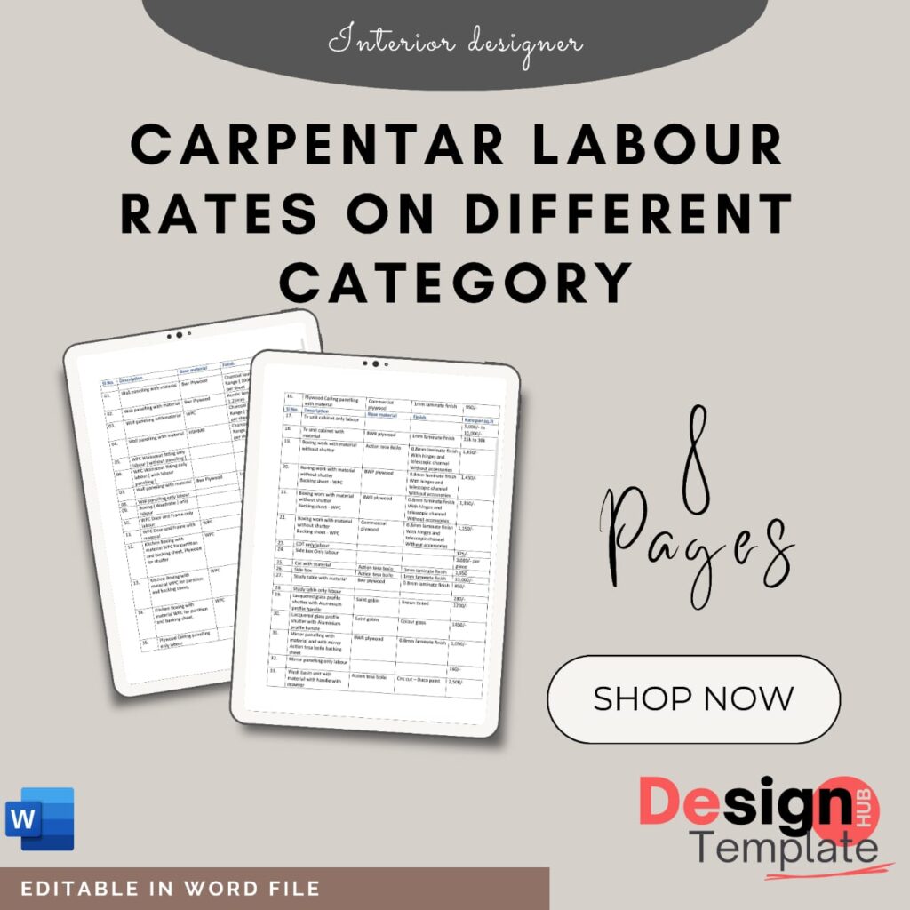 Carpentar Labour Rates on Different categories with material and ...