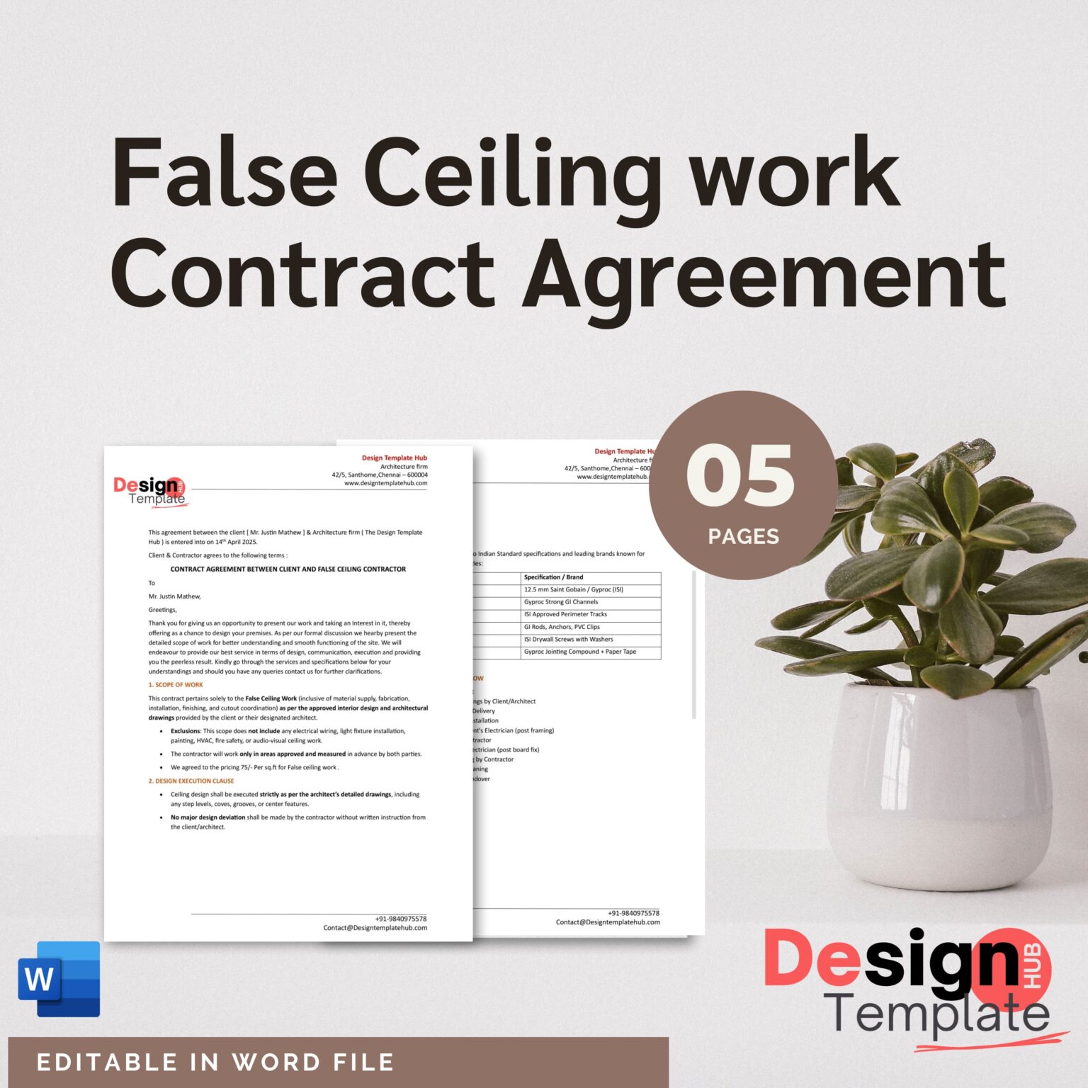 False Ceiling Contract Agreement [ 5 pages ] – Design Template Hub