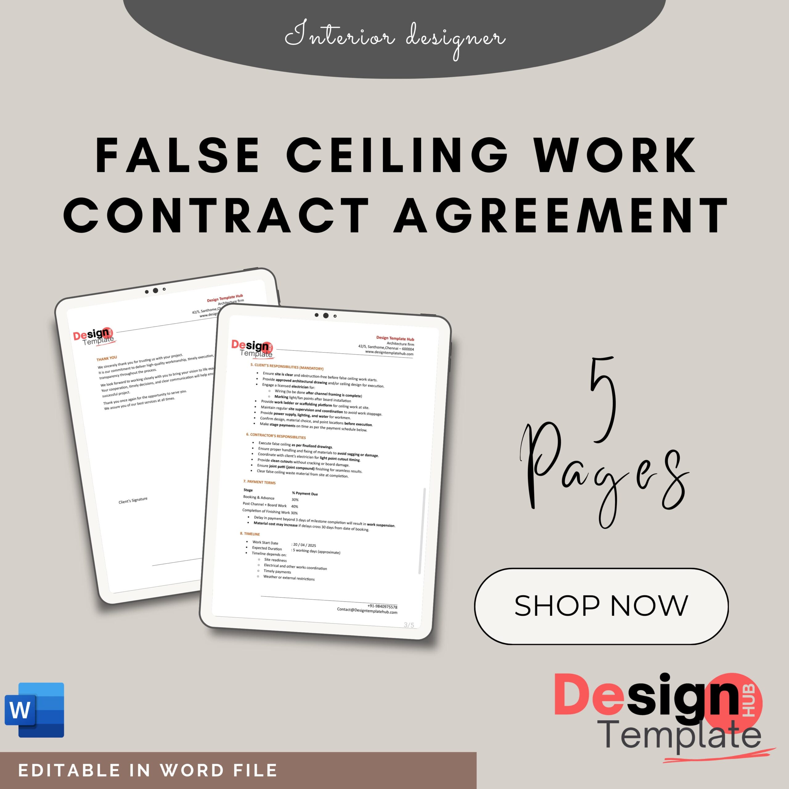 False Ceiling Contract Agreement [ 5 pages ] – Design Template Hub